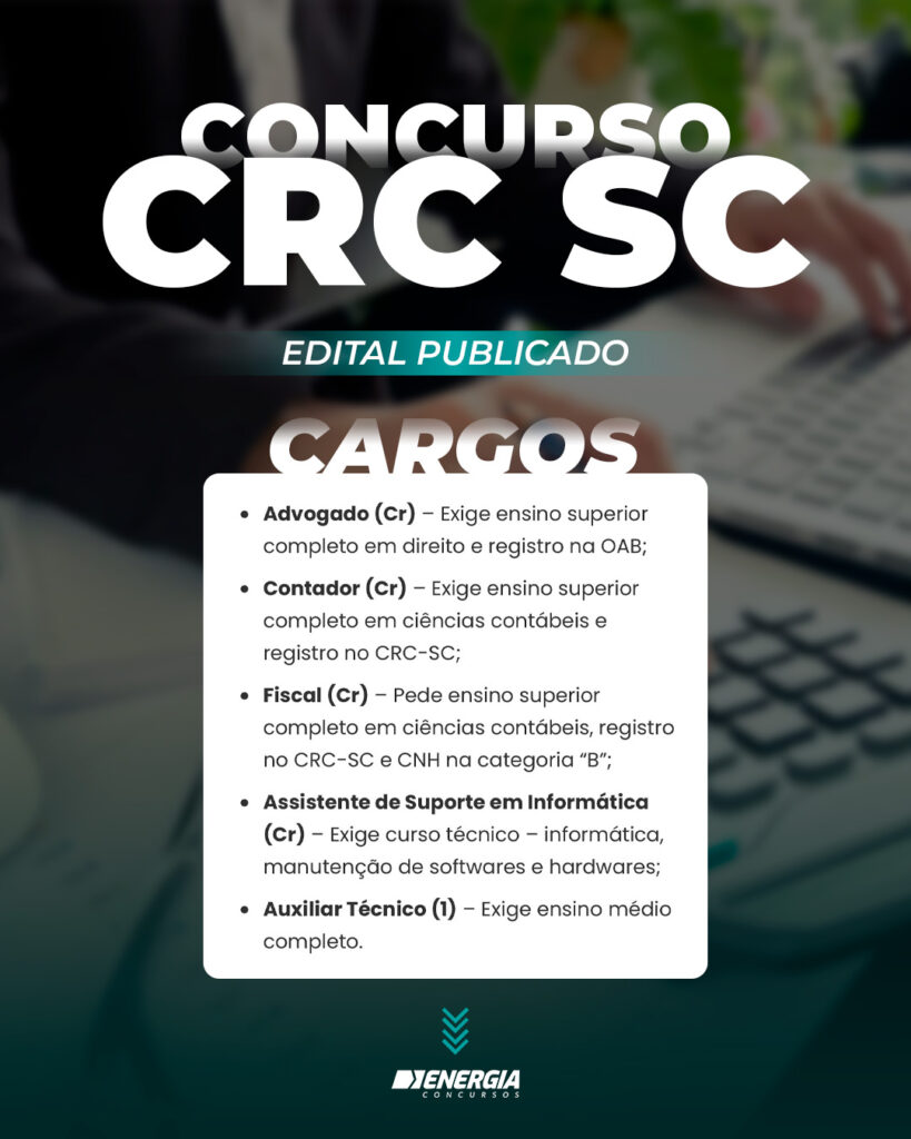 Concurso CRC SC 2025 – Edital Publicado – Energia Concursos